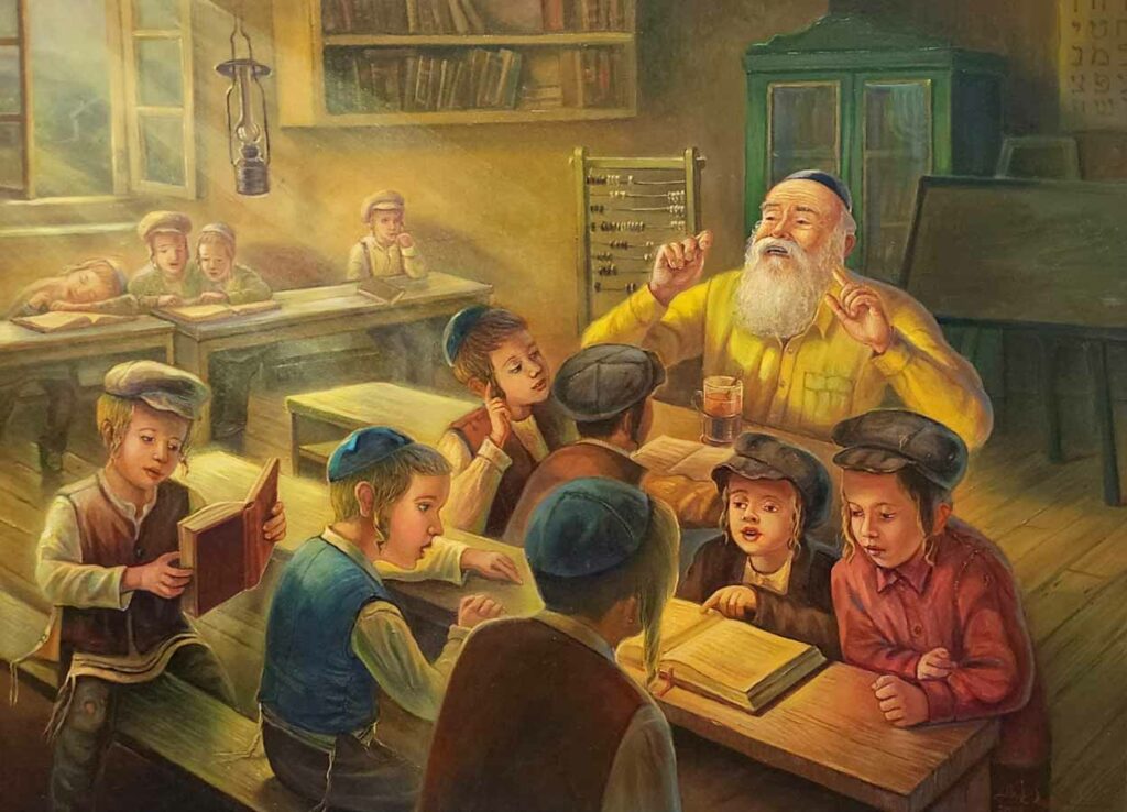 Original Oil Painting: An Afternoon in the Shtetls Hebrew School