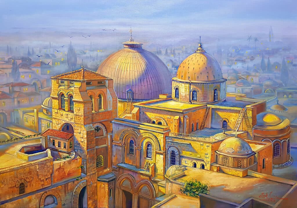 Jerusalem Painting: Sunrise over the Church of Holy Sepulchre in the ...
