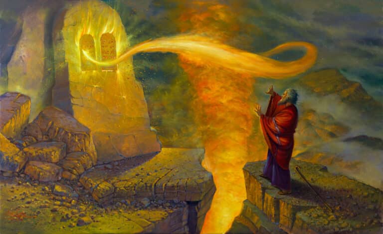 God Gives Moses the Ten Commandments Written on Stone Tablets
