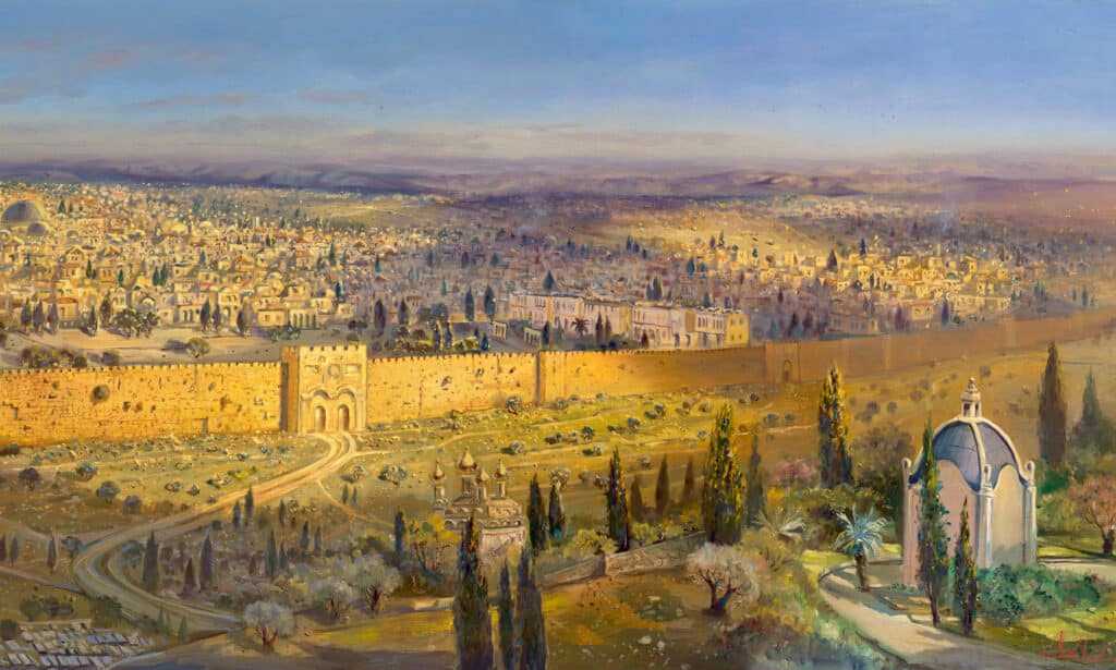 Jerusalem Painting: Welcoming the sunrise in Jerusalem - Alex Levin