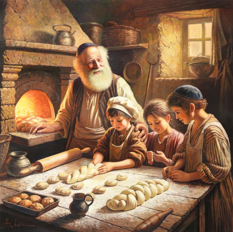 Jewish Painting: Shtetl Storytime - Painting by Alex Levin
