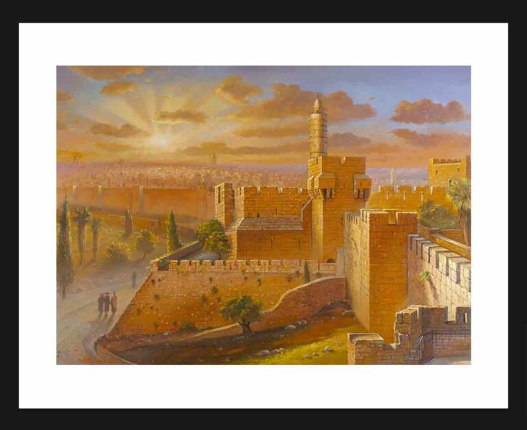 Migdal David morning Glow, Fine Art on paper 30"x22" by Alex Levin