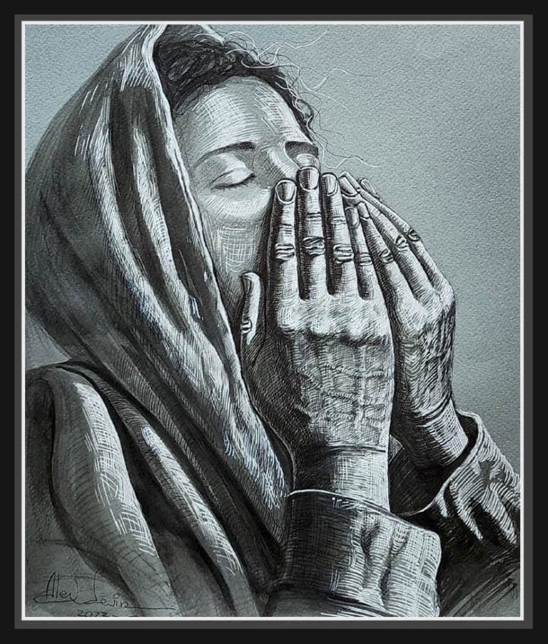 Black and White Modern Jewish painting of women praying