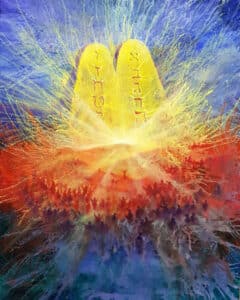 Moses receiving the Torah on the mount Sinai