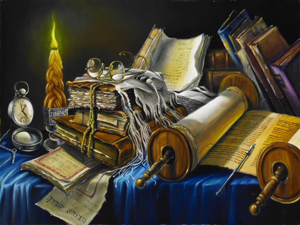 Jewish Painting: Still life with the open Torah by Alex Levin
