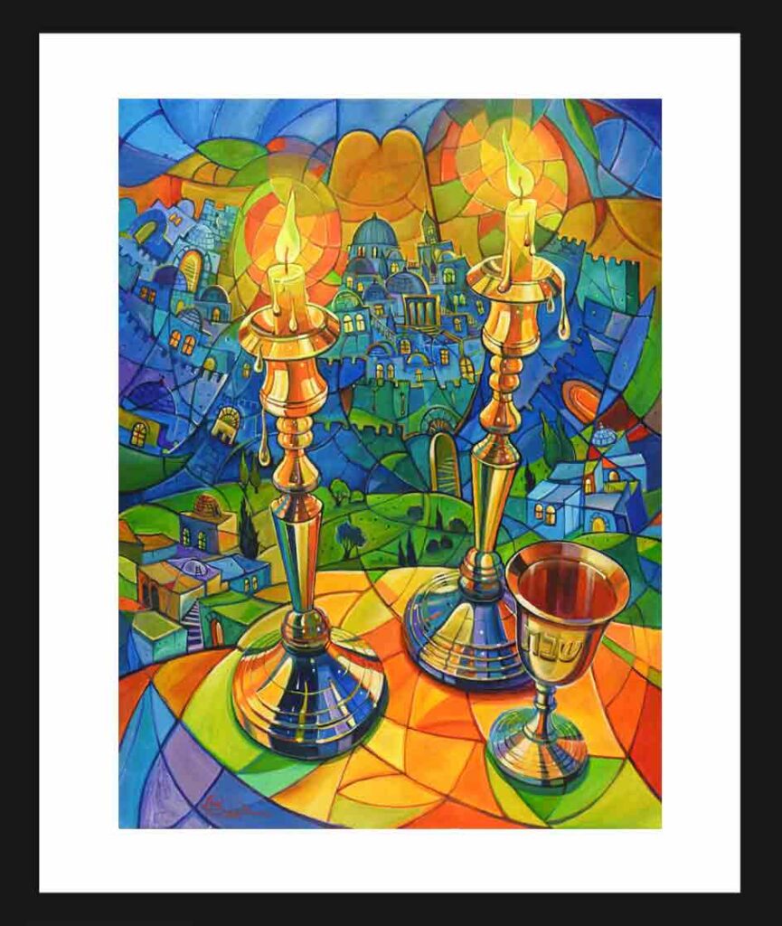 Painting of Shabbat candles