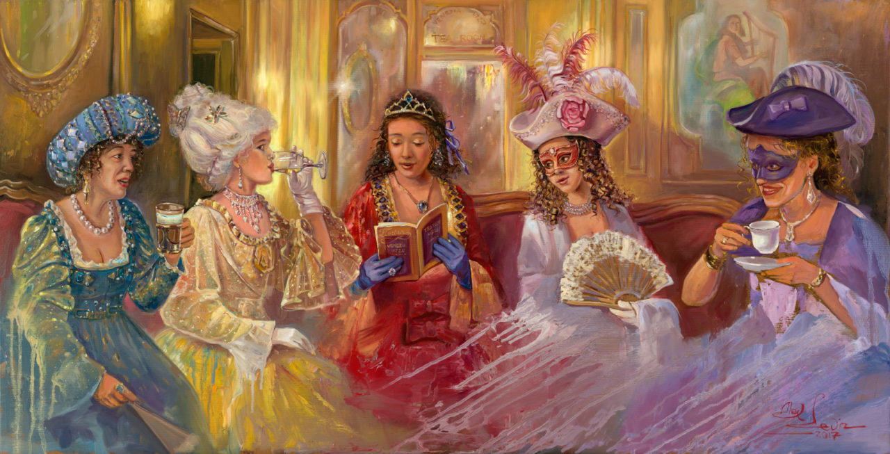 Original Oil Painting: Venice nightlife in Caffe Florian - Alex Levin