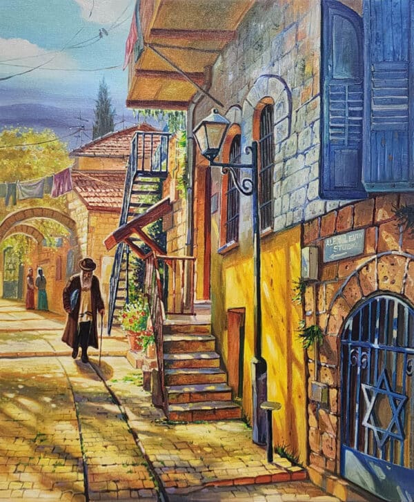 Original Oil Painting: Studying Traditions in the Hebrew School in shtetl